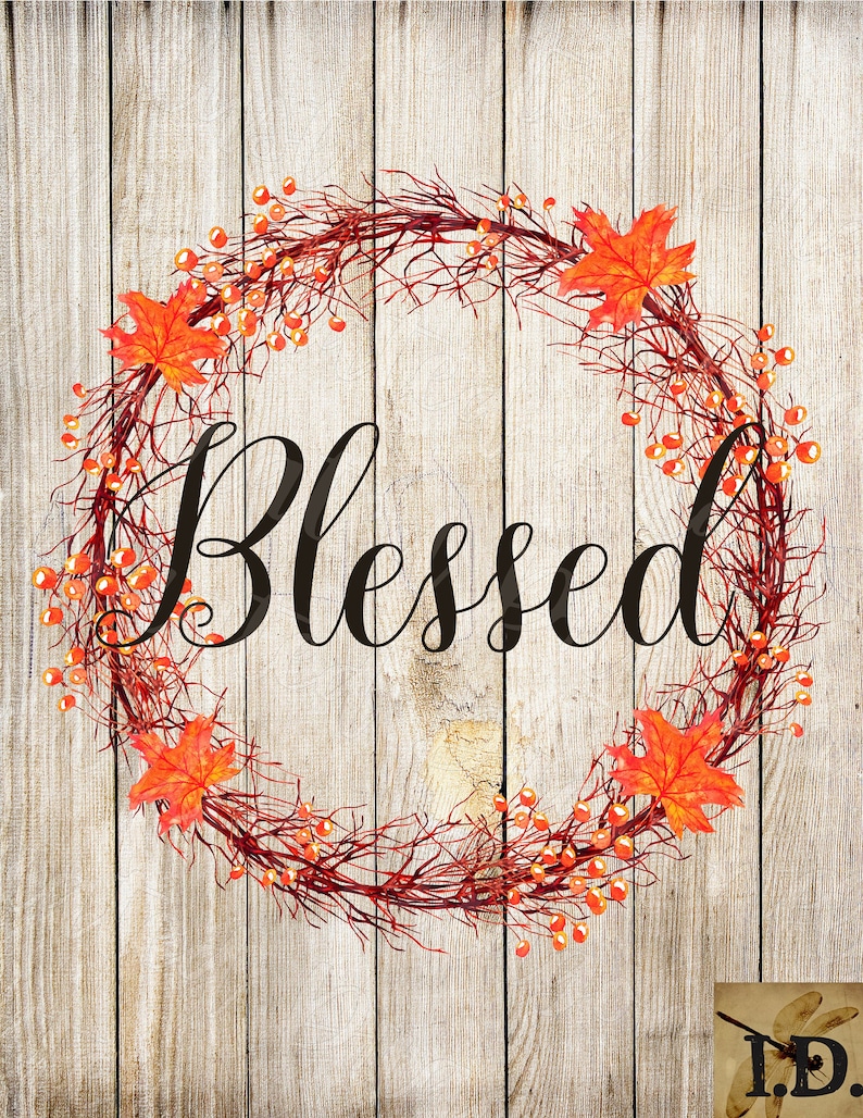 Autumn Fall Farmhouse "blessed" Printable Instant Digital Download Clip ...