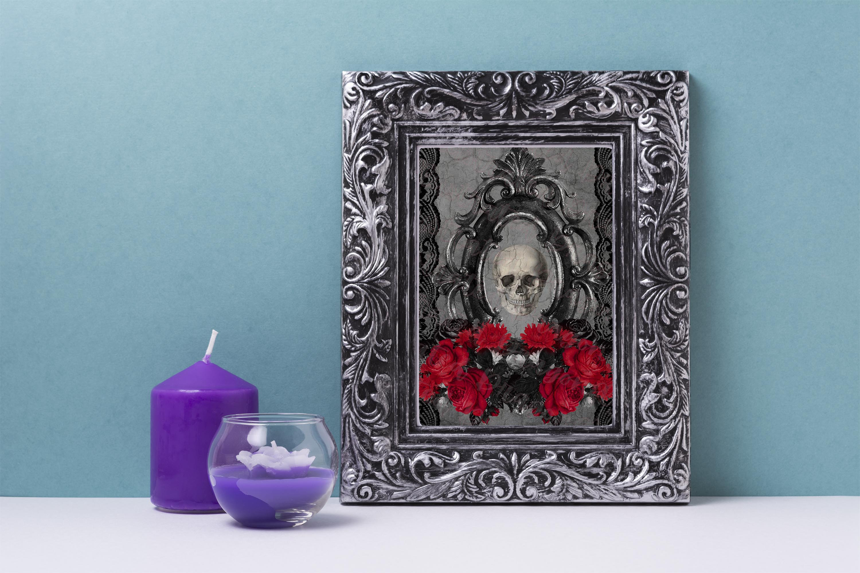 Gothic Halloween Lace Skull and Roses Printable Digital Download Clip ...