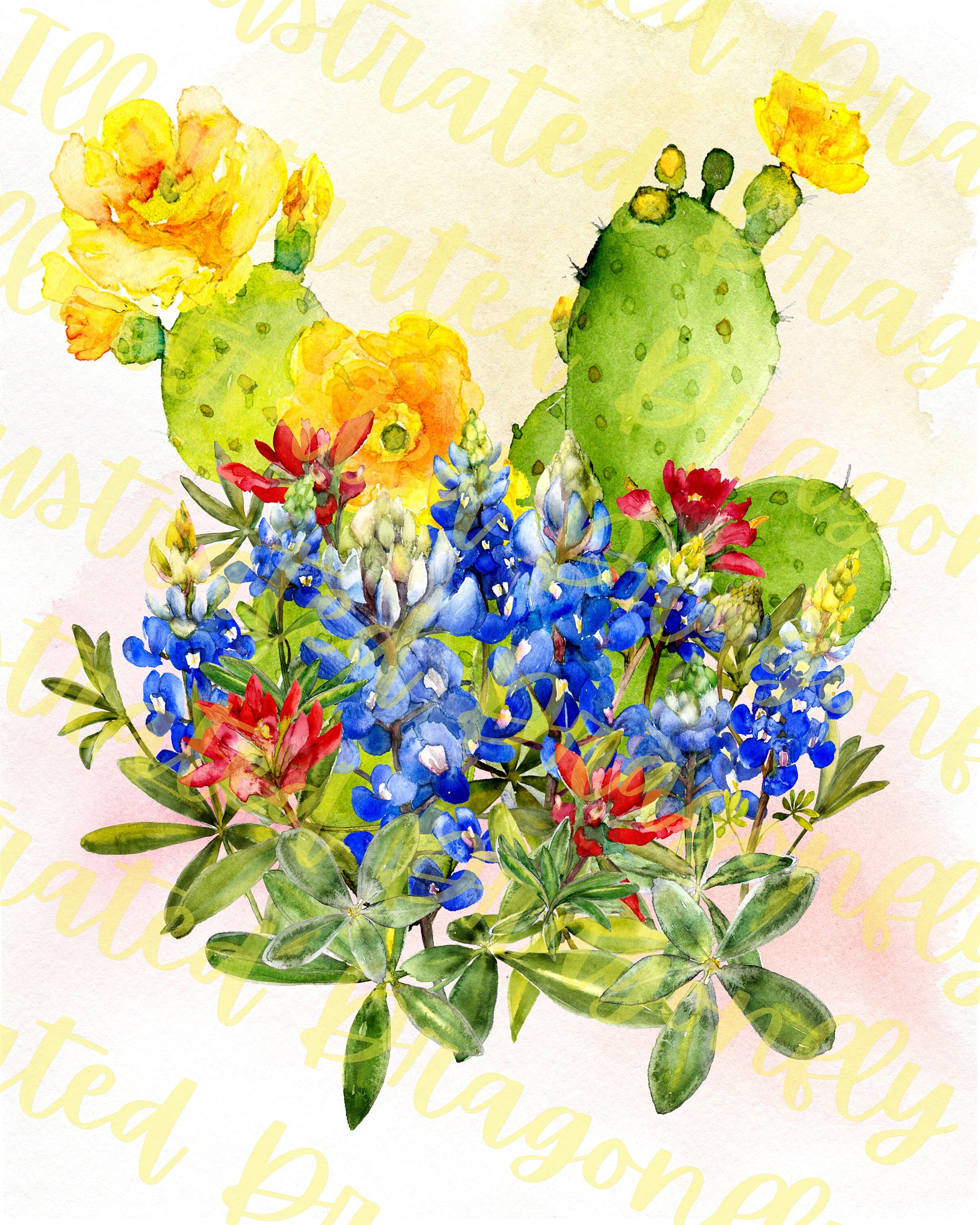Country Rustic Farmhouse Texas Bluebonnet Cactus Flowers Printable ...