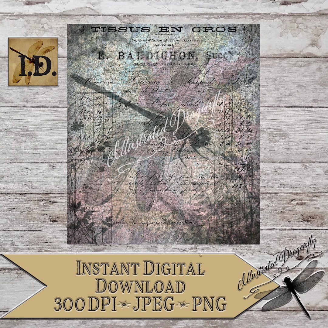 Dragonfly Ephemera Printable Digital Instant Download Clip Art ...