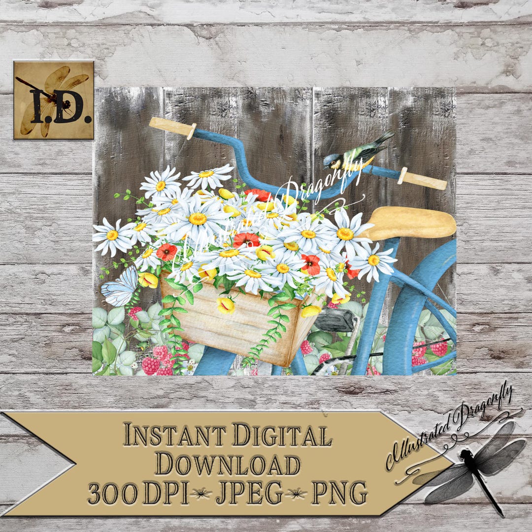 Flower Bicycle Flowers & Berries Printable Digital Download Clip Art ...