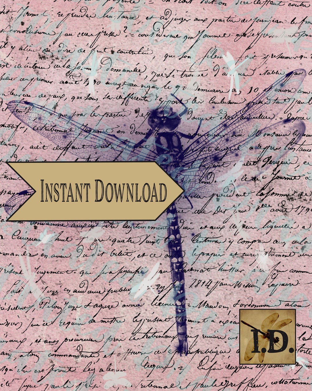 French Dragonfly Ephemera Printable Digital Instant Download Clip Art ...