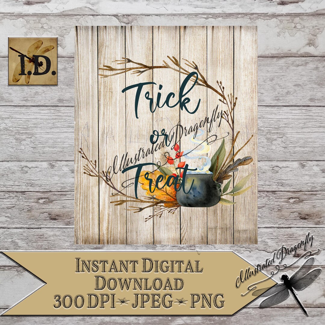 Halloween Trick or Treat Word Art Farmhouse Sign Printable Digital ...