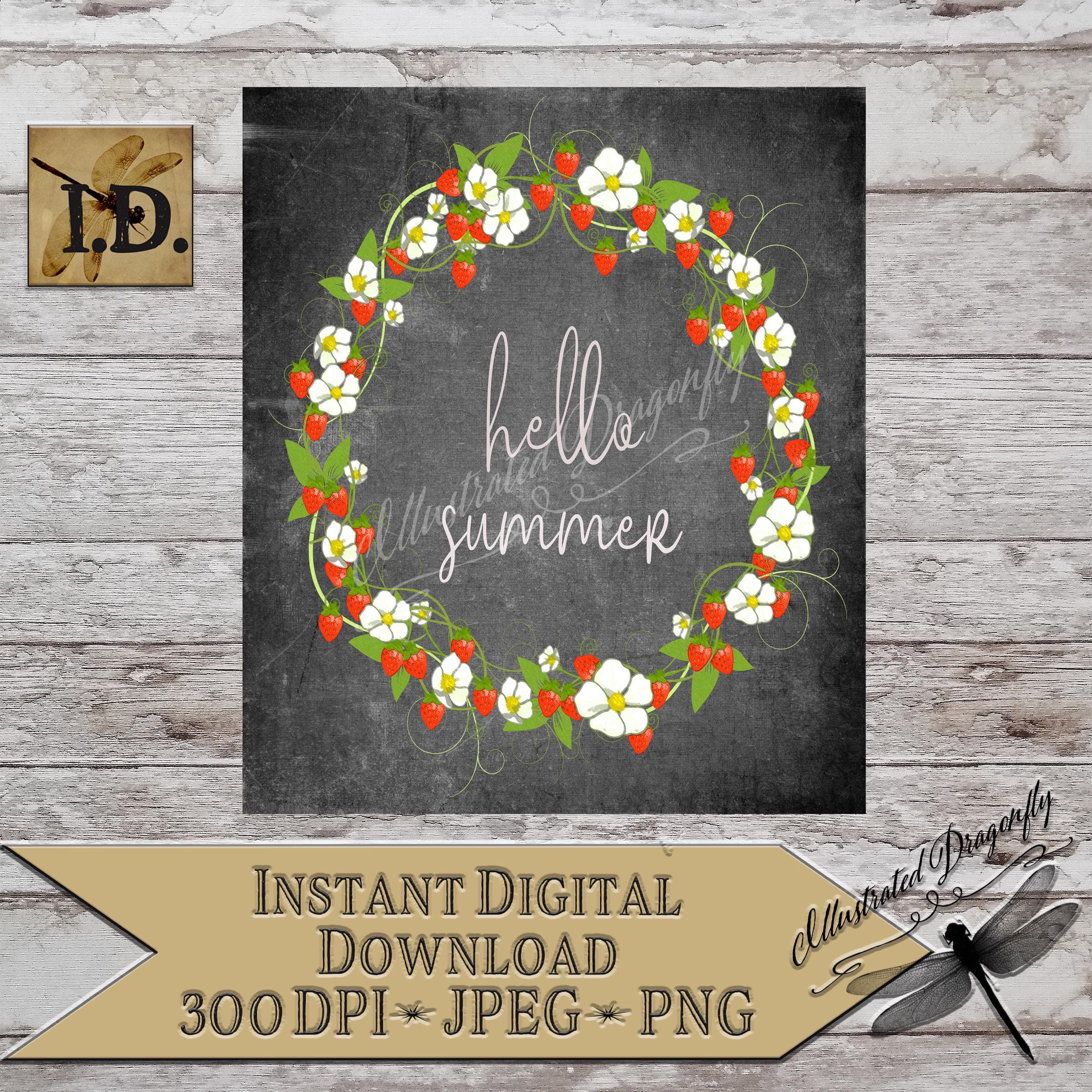 Hello Summer Chalkboard Printable Download Digital Clip Art Round ...