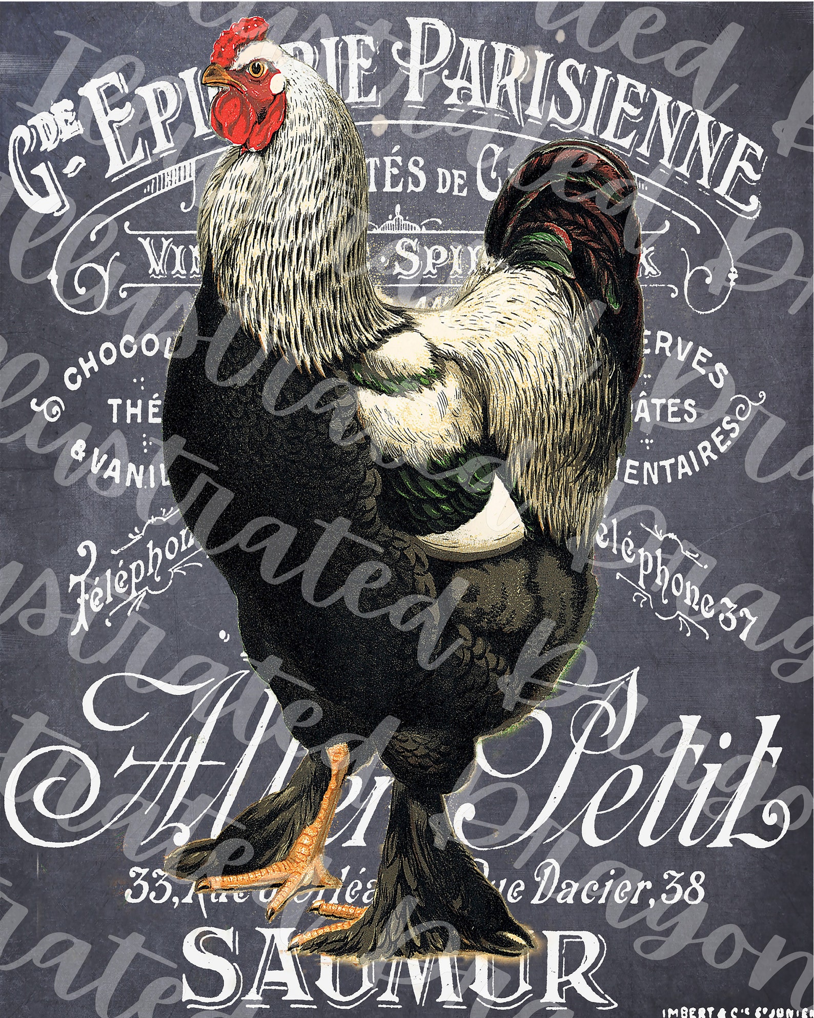 French Rooster Chalkboard Printable Digital Download Portrait and Wide ...