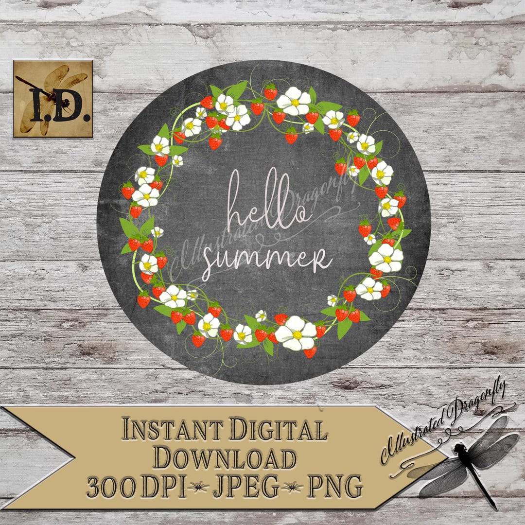Hello Summer Chalkboard Printable Download Digital Clip Art Round ...