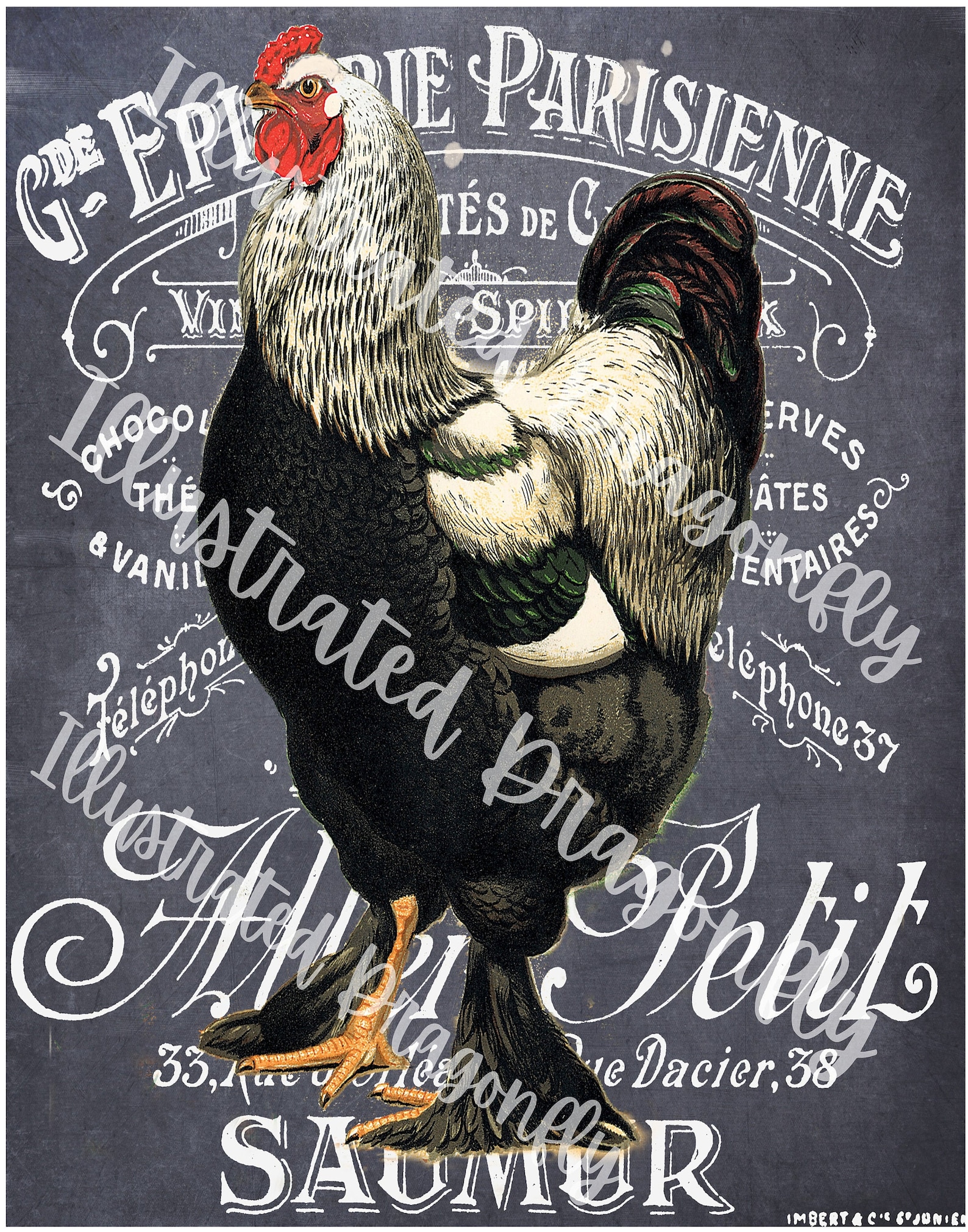 French Rooster Chalkboard Printable Digital Download Portrait and Wide ...