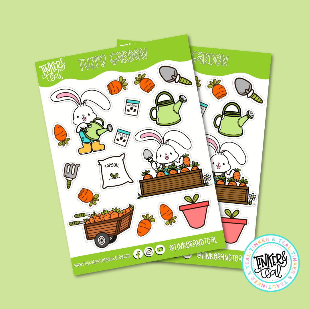 Tuzi the Rabbit Garden Planner Sticker Sheet - Kawaii Garden Stickers ...