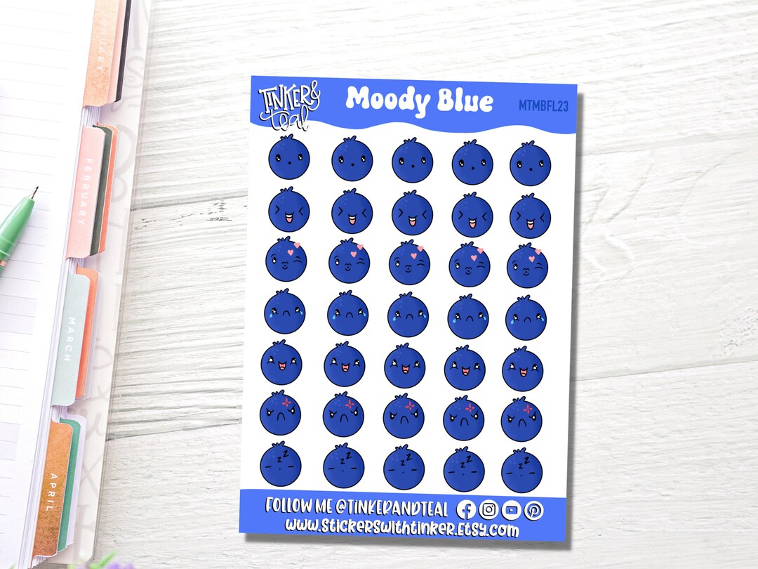 Moody Blueberry Stickers - Mood Tracking Labels - Blue Stickers - Fruit ...