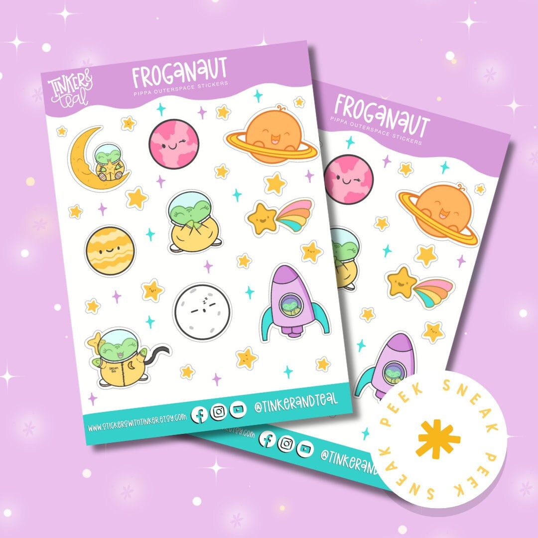 Frog Astronaut Planner Sticker Sheet - Kawaii Outer Space Planets and ...