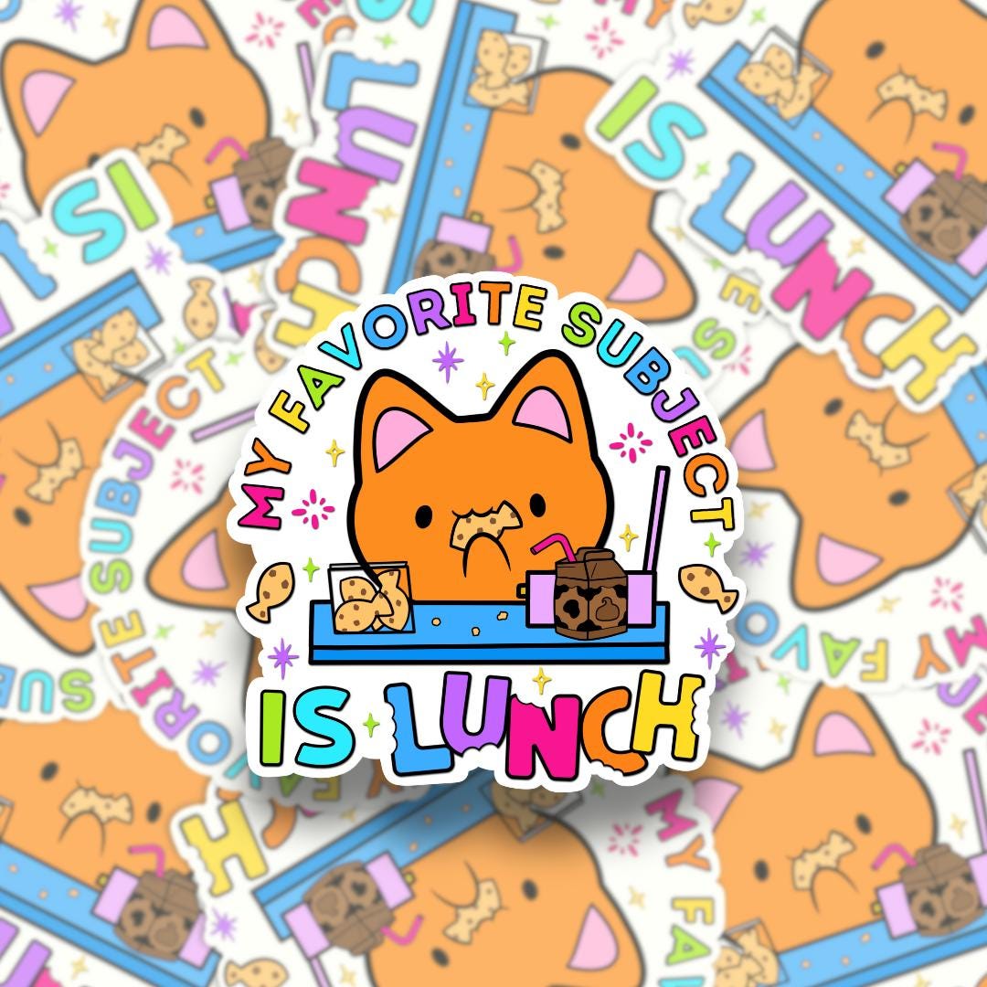 My Favorite Subject is Lunch Sticker | Kawaii Hand-drawn Orange Cat ...