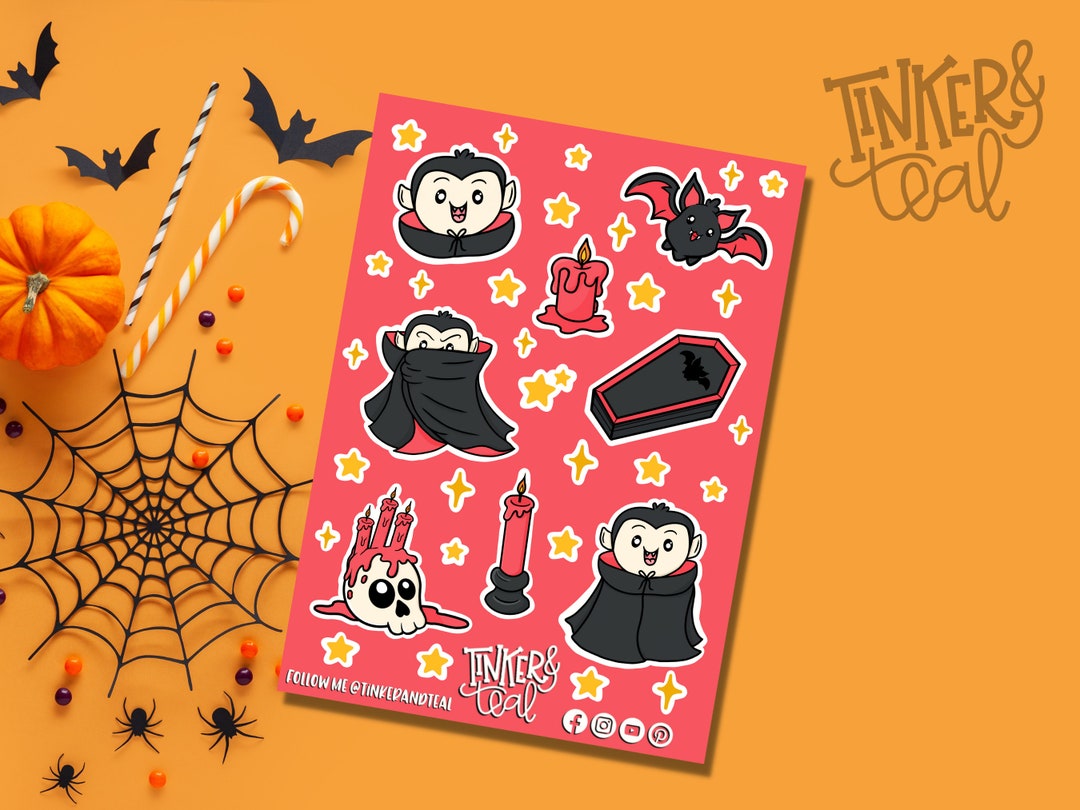 Kawaii Halloween Vampire Sticker Sheet – Spooky Cute Hand-drawn Planner ...