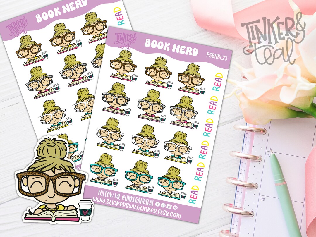 Kawaii Blonde Book Nerd Planner Stickers - Kawaii Reader Girl Sticker ...