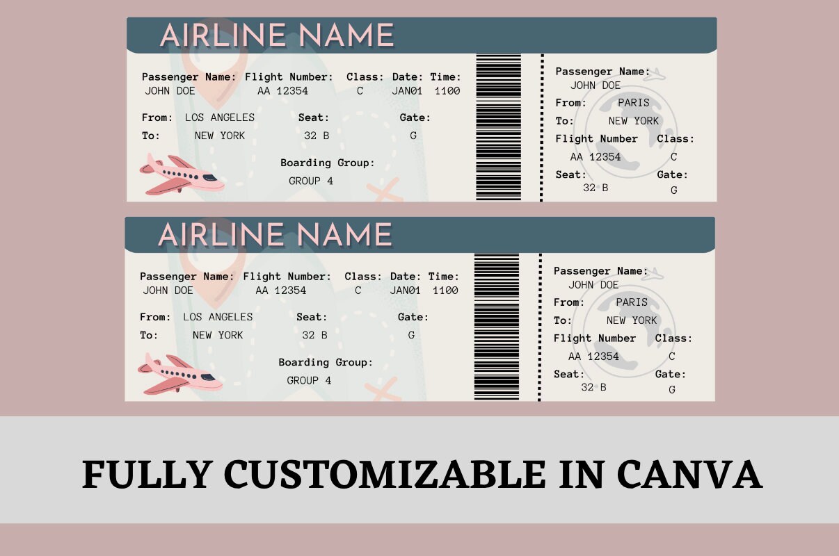 Airplane Ticket Template Canva Template Creative Customizable Template ...