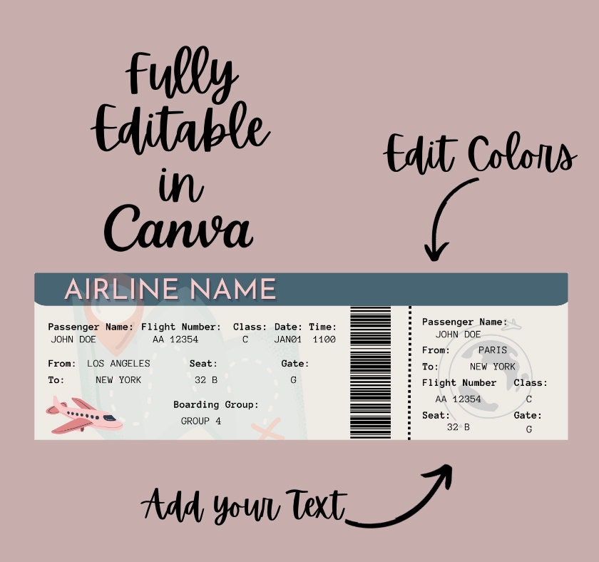 Airplane Ticket Template Canva Template Creative Customizable Template ...