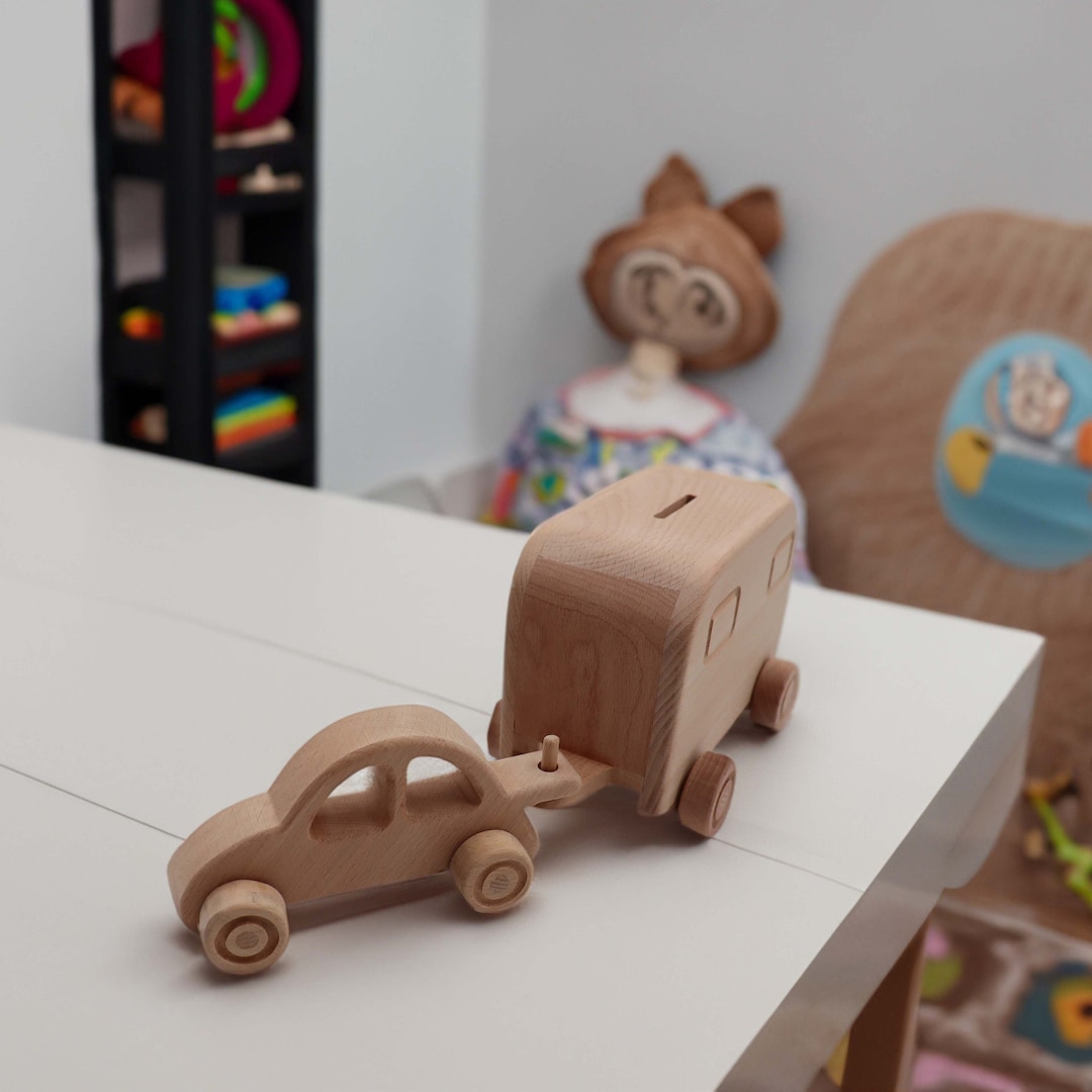 Wooden Piggy Bank|toddlers Money Box|caravan Coin Bank|money Box Car ...
