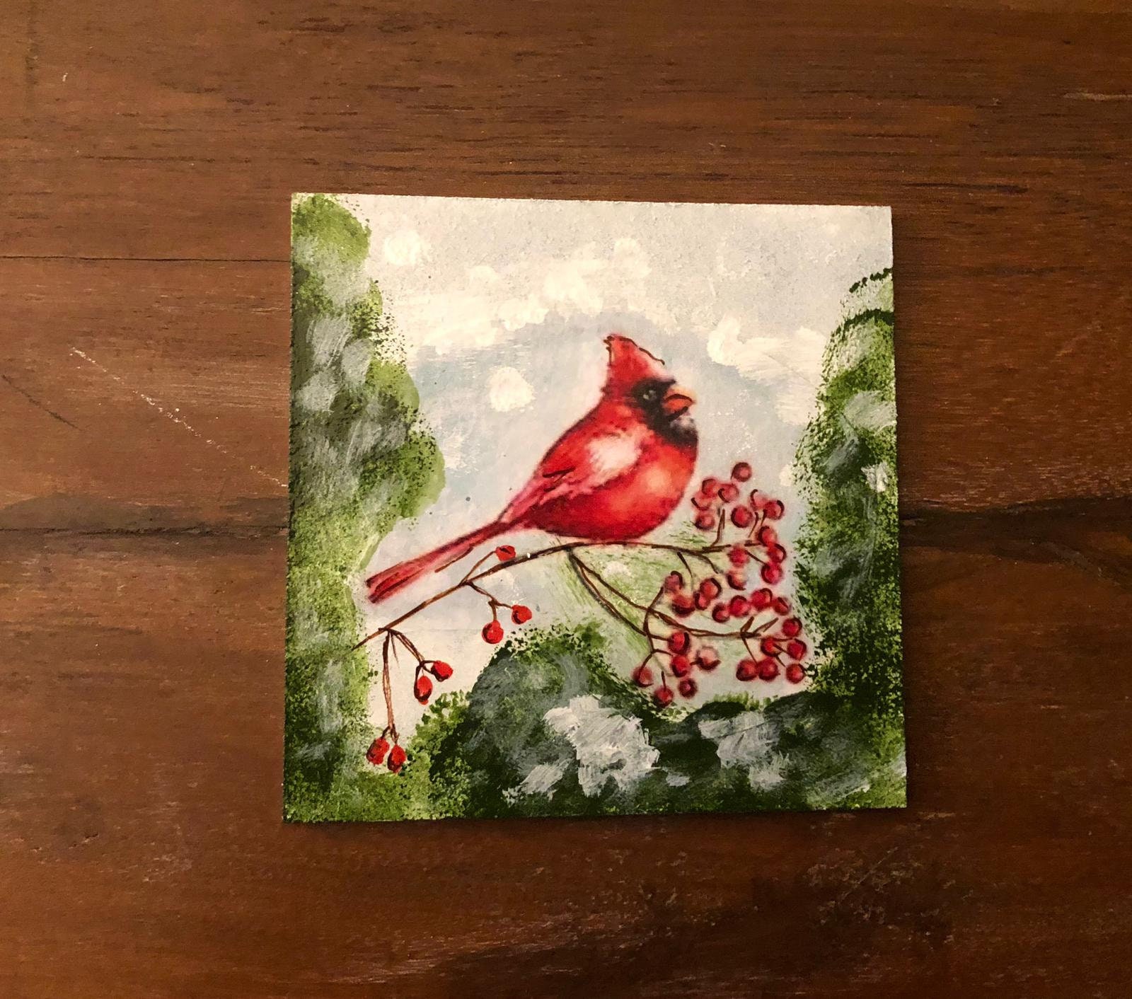 Set of 6 Wooden Red Cardinal Coasterhand Painted Christmas - Etsy