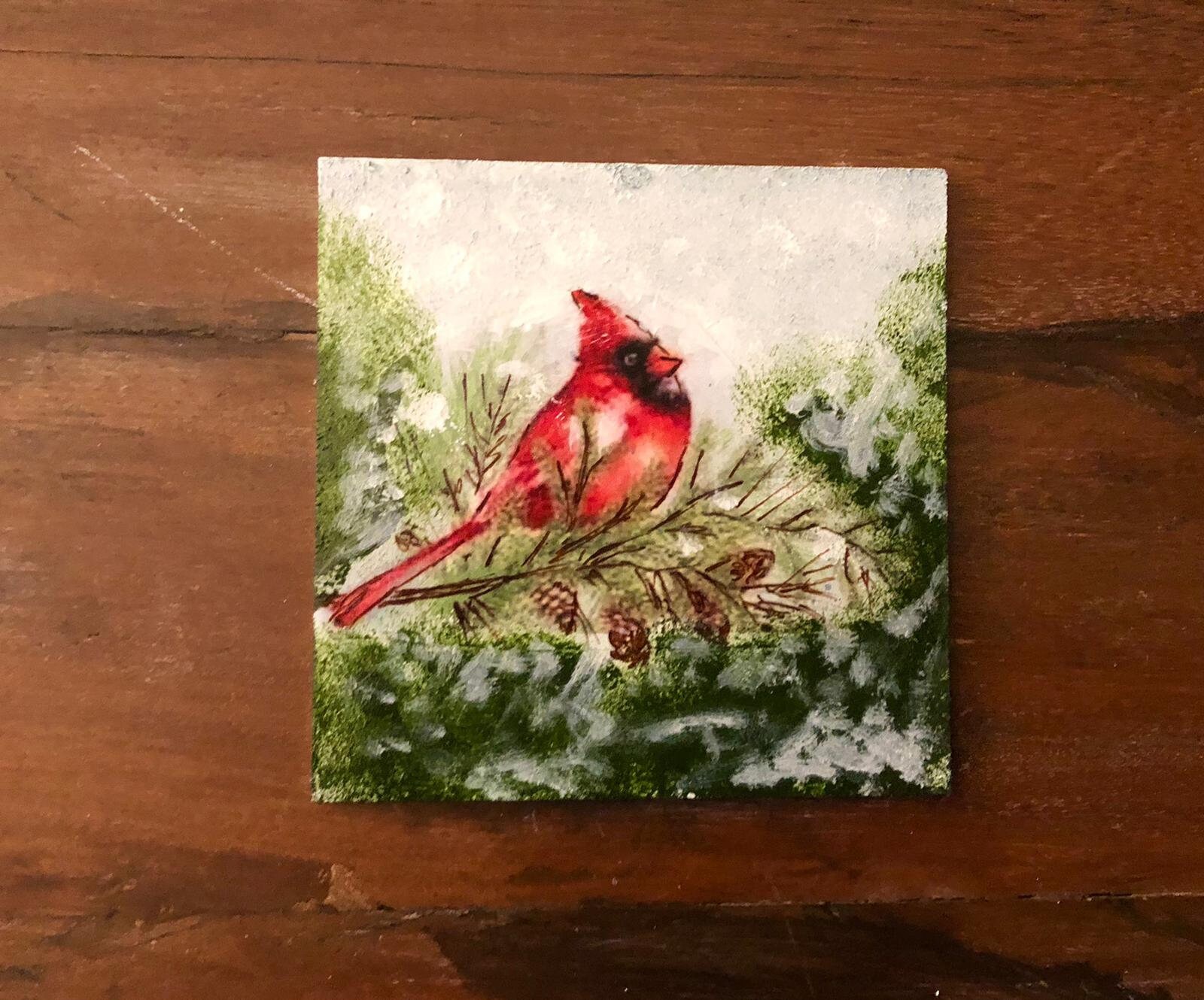 Set of 6 Wooden Red Cardinal Coasterhand Painted Christmas - Etsy