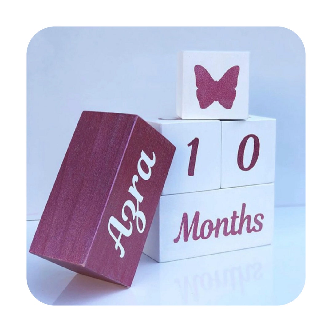 Set of 5 Custom Wooden Cube|baby Age Wooden Blocks|wooden Letter Name ...