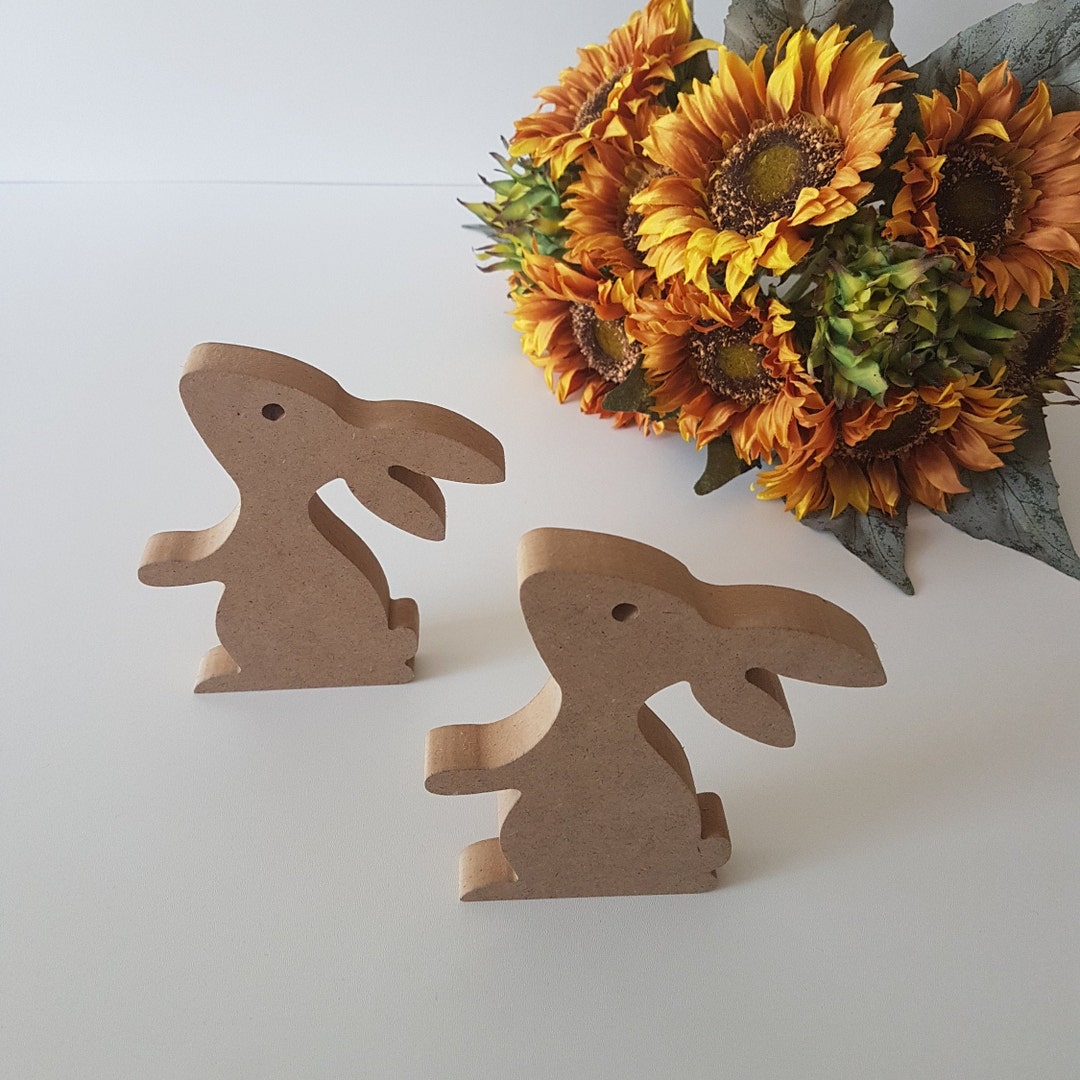 Set of 2 Unfinished Wooden Rabbits| Wooden Decor|ready to Paint ...