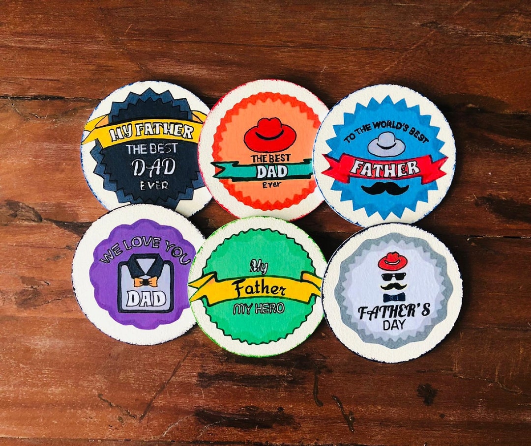 Best Dad Ever Wood Coasters|set of 6 Hand Painted Dad Coasters|gift for ...
