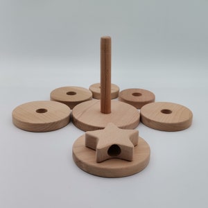 Wooden Sorting and Stacking Tower With Star|toddler Educational Pyramid ...