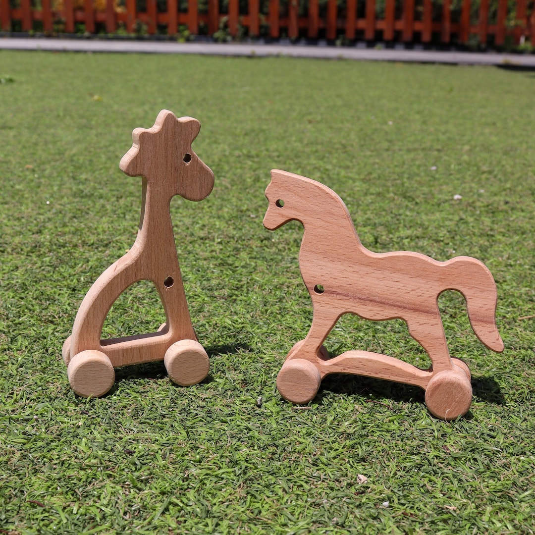 Set of 2 Wooden Animal Push Toys|birthday Gift for Kids|wooden Horse ...