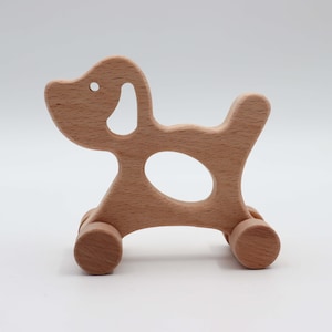 Wooden Dog Toy With Wheels|dog Figurine|montessori Toys|natural Wood ...