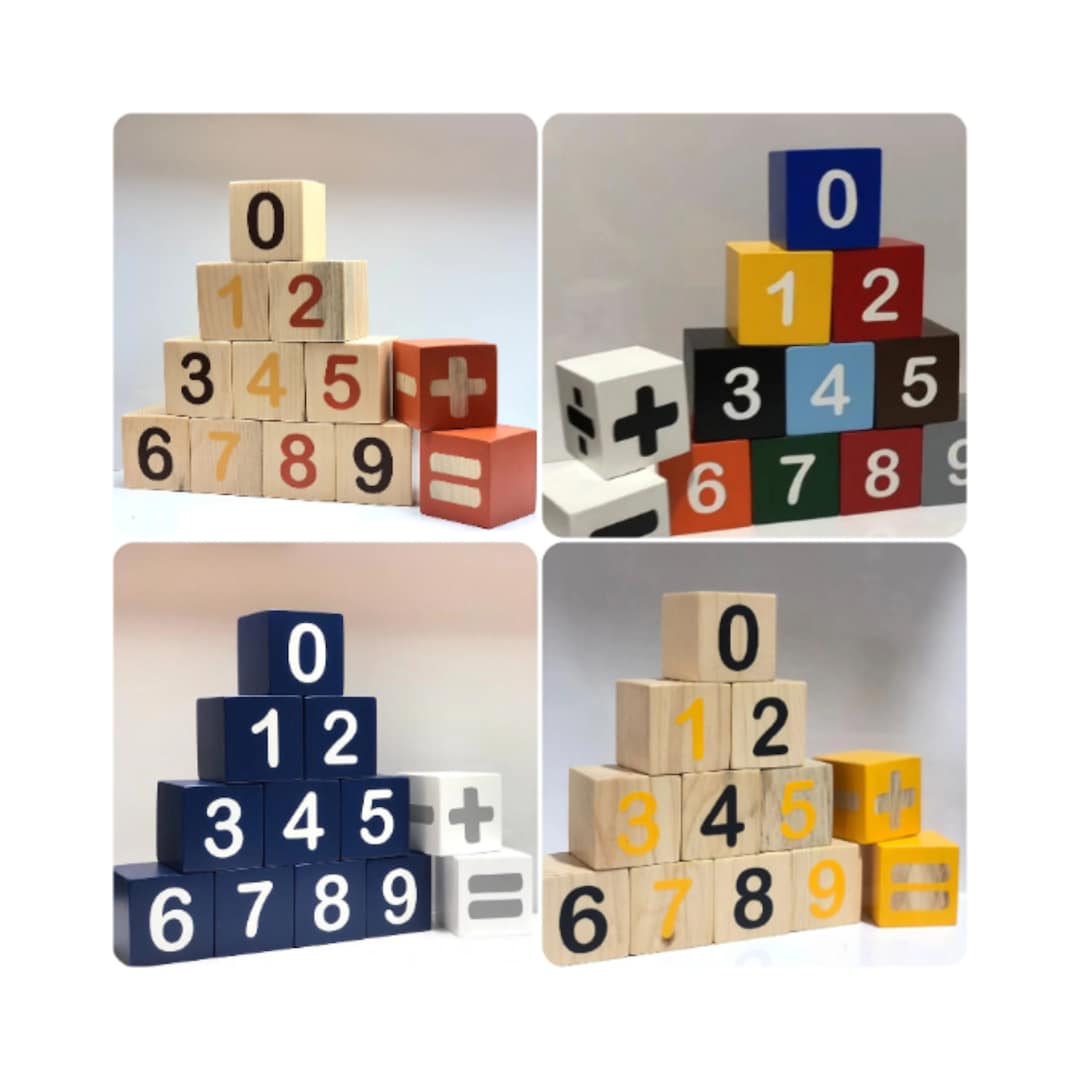 Cubos de números de madera/Bloques matemáticos de números de madera ...