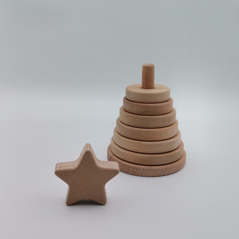Wooden Sorting and Stacking Tower With Star|toddler Educational Pyramid ...