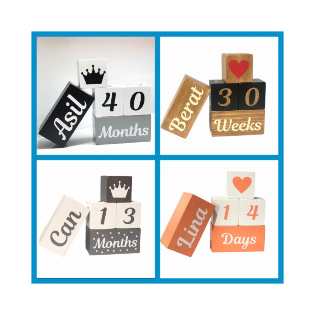 Set of 5 Custom Wooden Cube|personalized Baby Cube|nursery Milestone ...