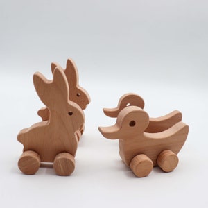 Wooden Duck and Rabbit Toy Set|charming Handmade Wood Toy|safe and ...