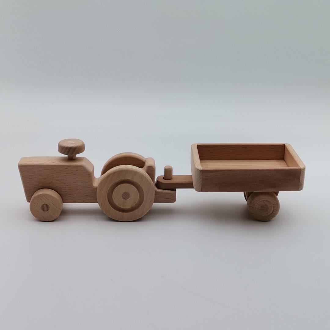 Wooden Tractor Toy With Trailer|farm Vehicle Toy for Toddlers|push Toys ...