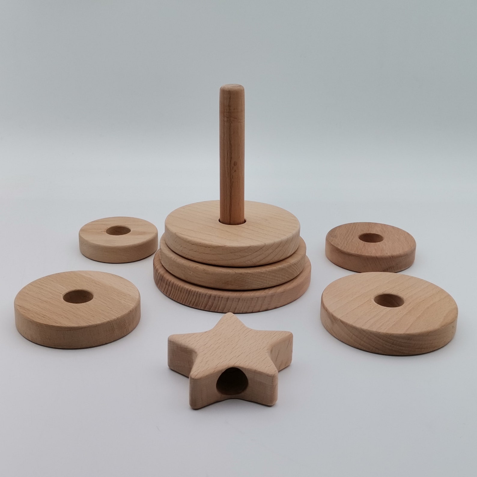 Wooden Sorting and Stacking Tower With Star|toddler Educational Pyramid ...