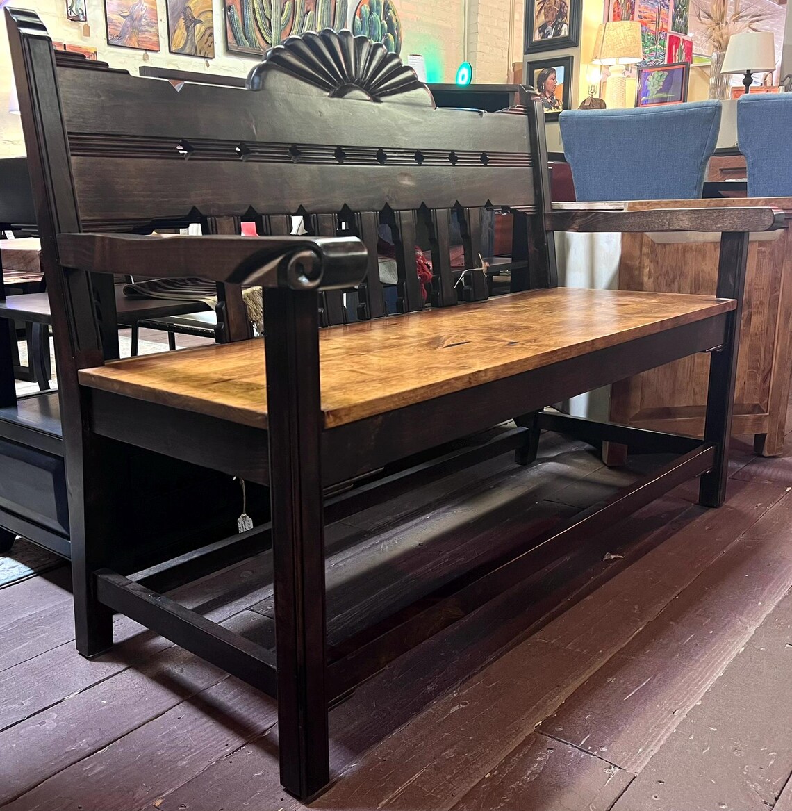 Handmade Rustic Style Bench. Dark and Medium Walnut Wood. Unique and ...