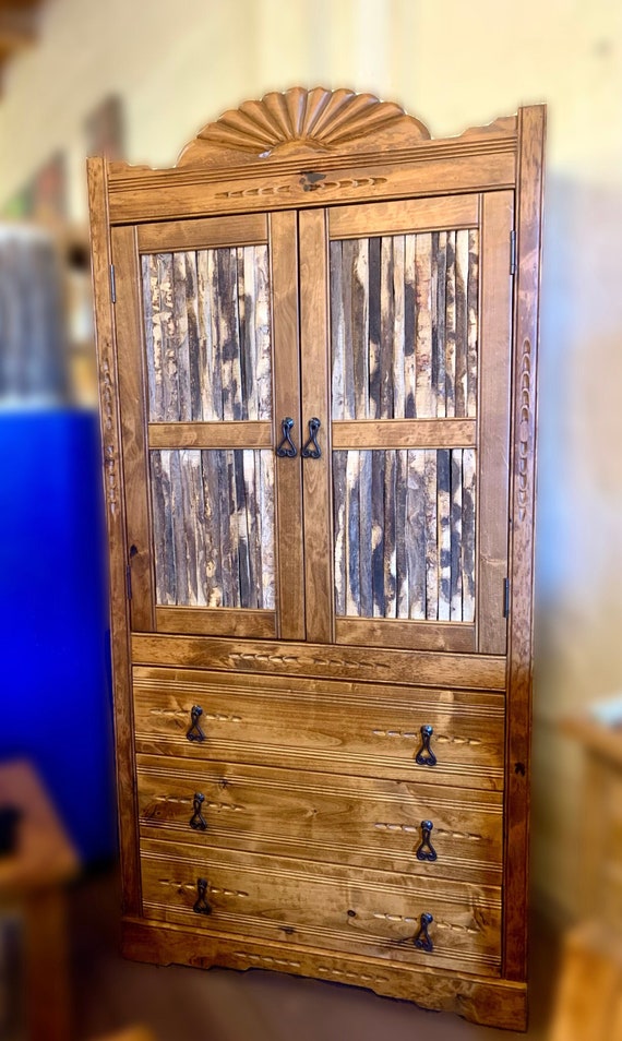 Sahuaro Ribs Collection Handmade Armoire Southwestern Style 2 Saguaro Panel Doors 3 Drawers. Unique and High Quality for Bedroom Etsy