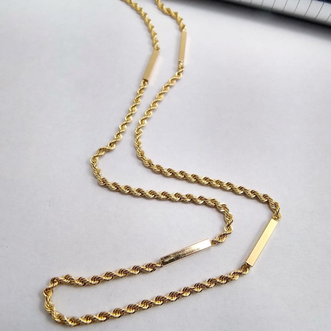 14K Yellow Gold Vintage Rope Chain With Bar Stations - Etsy