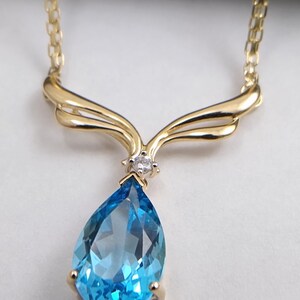 14K Yellow Gold Vintage Pear Shape Blue Topaz Enhancer Necklace - Etsy