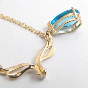14K Yellow Gold Vintage Pear Shape Blue Topaz Enhancer Necklace - Etsy