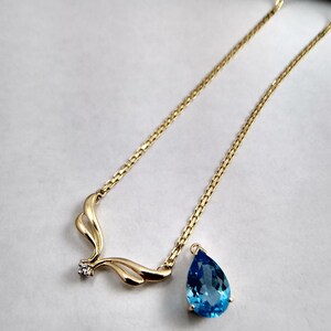 14K Yellow Gold Vintage Pear Shape Blue Topaz Enhancer Necklace - Etsy