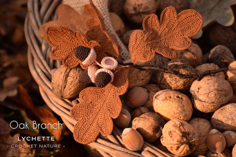 Oak Branch Crochet Pattern - Crochet Pattern for Oak Leaf and Acorn ...