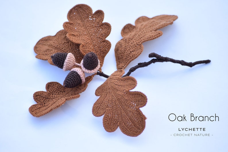 Oak Branch Crochet Pattern - Crochet Pattern for Oak Leaf and Acorn ...