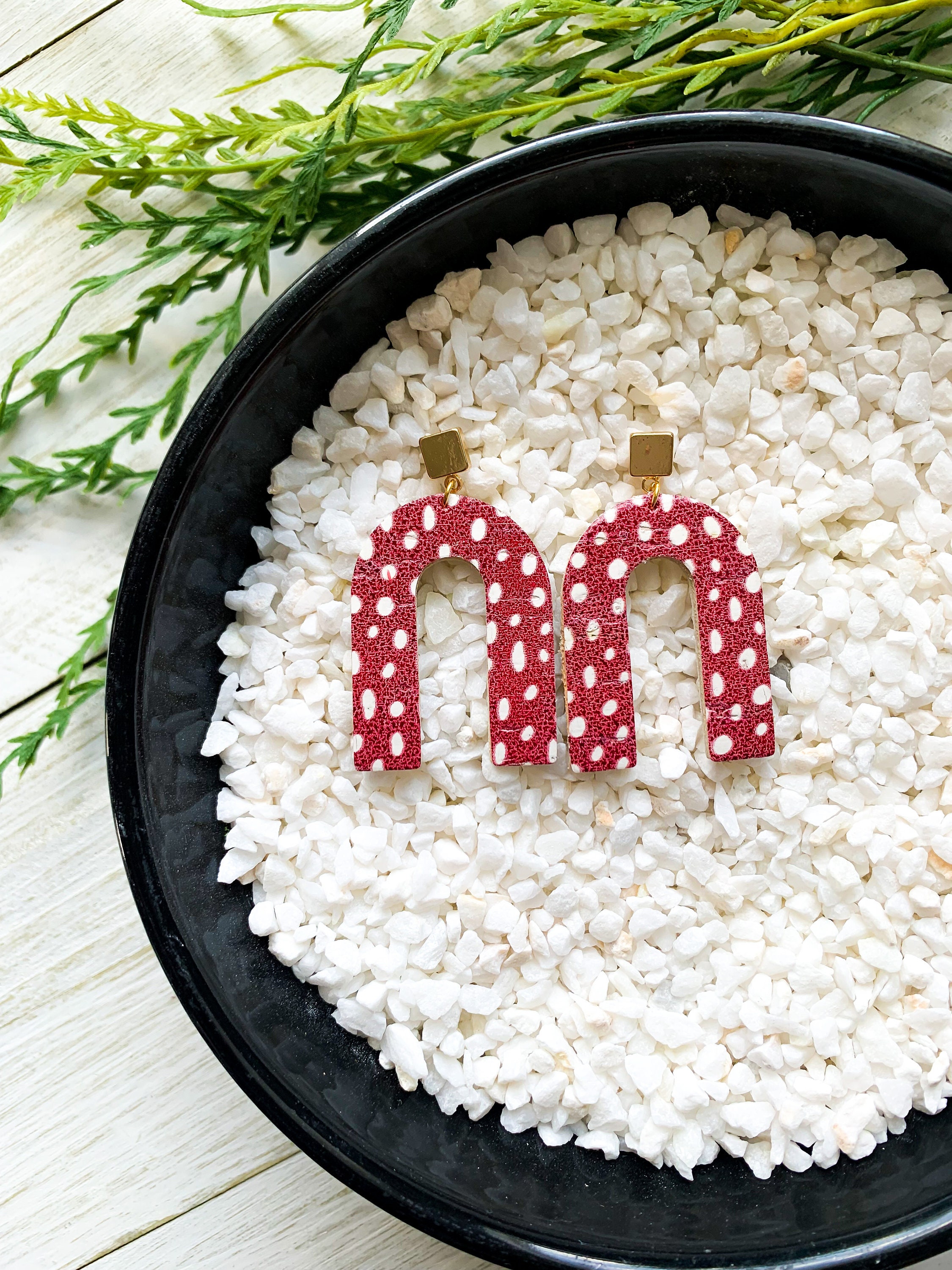 Deep Red & White Dots Cork Genuine Leather + Square Stud Brass| Brass ...