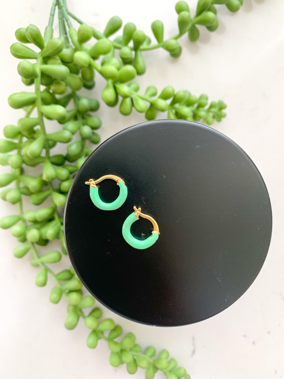 Mint Green Huggies| 18k Gold Filled Hoops| Summer Earrings ...