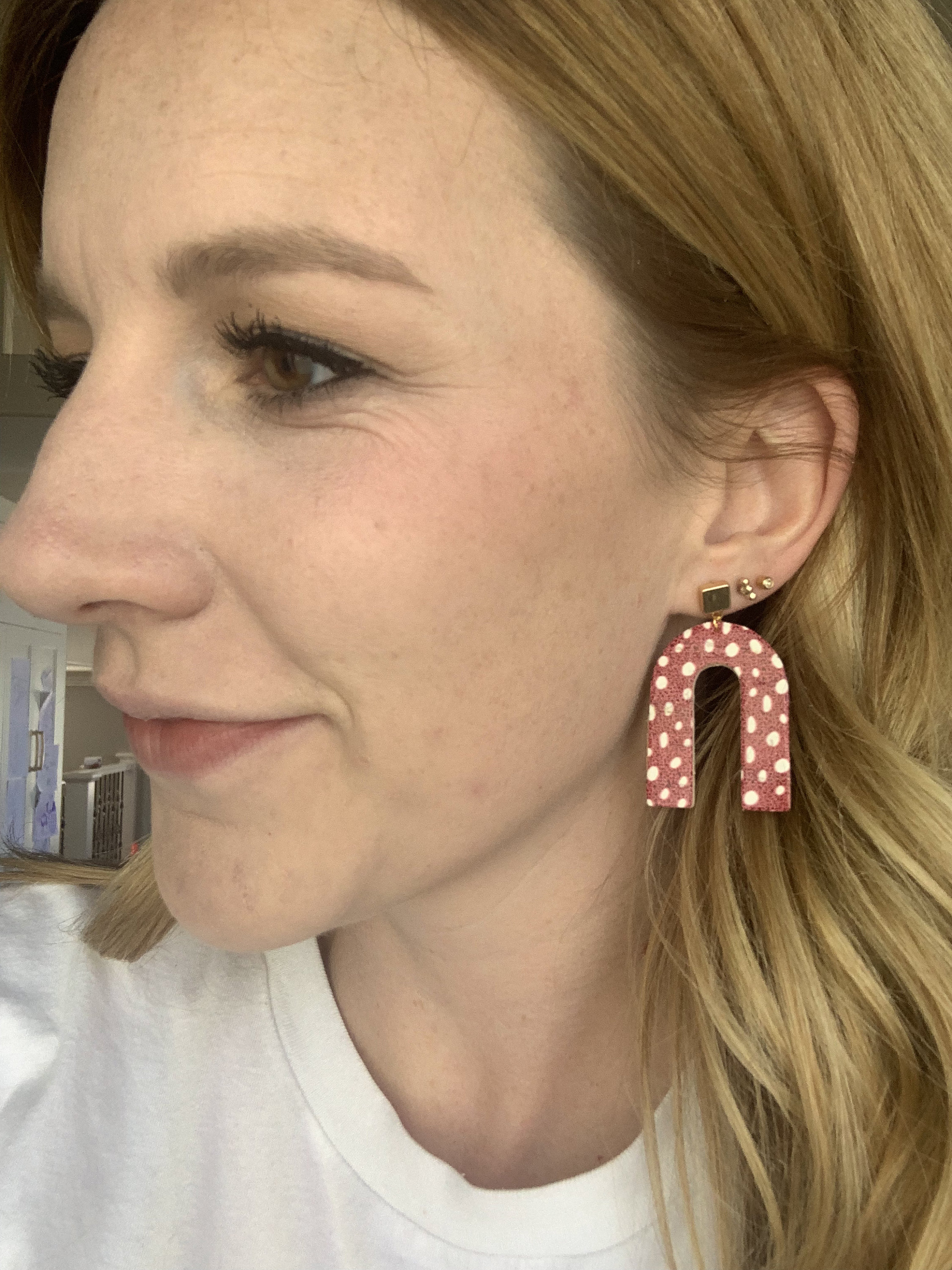 Deep Red & White Dots Cork Genuine Leather Square Stud - Etsy