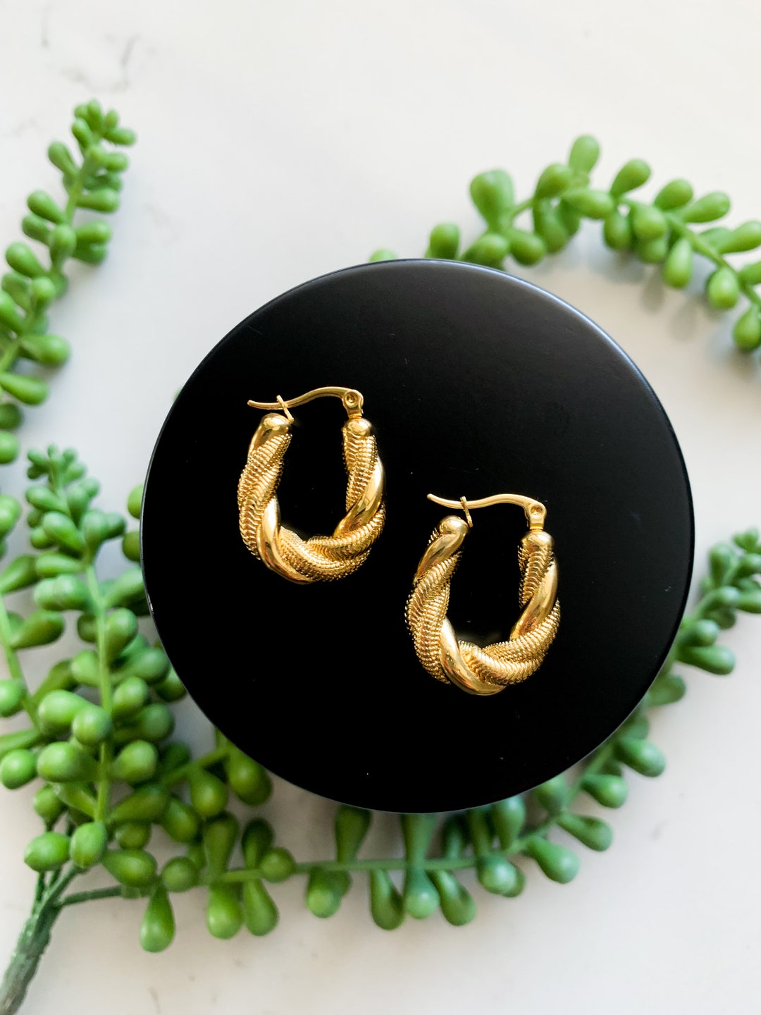 Twisted Gold Hoops| Texture & Smooth Gold| Stainless Steel| Earrings - Etsy