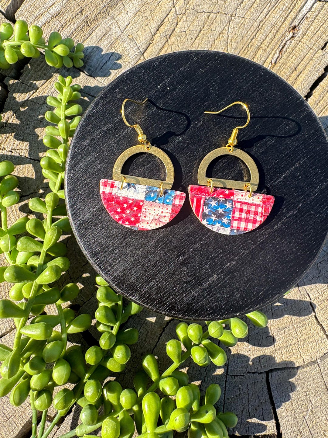 Cowboy Quilt Semi Circle| Genuine Leather| Gold Semi Circle| Earrings ...