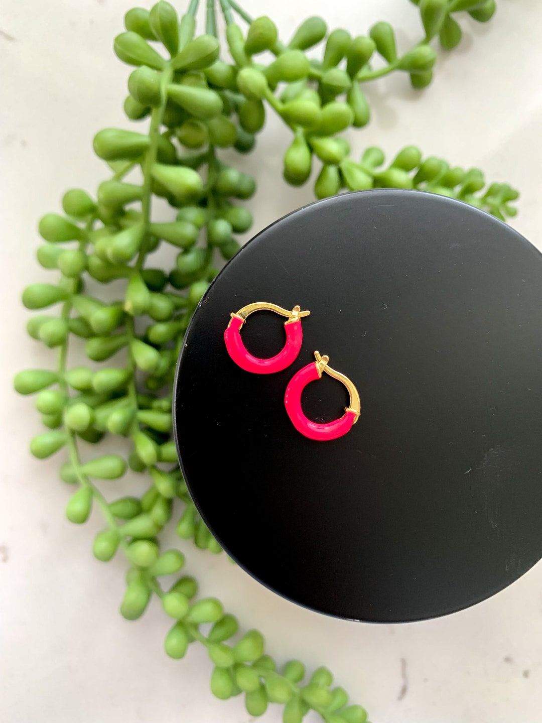 Hot Pink Huggies| 18k Gold Filled Hoops| Summer Earrings ...
