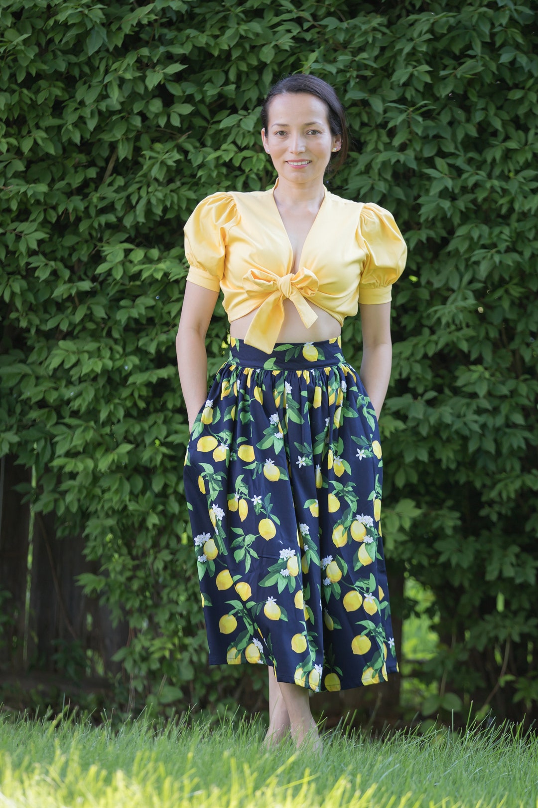 Kayla Summer Dress, Crop Top and Midi Skirt, Designer Fabric, Perfect ...