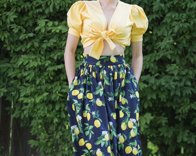 Kayla Summer Dress, Crop Top and Midi Skirt, Designer Fabric, Perfect ...